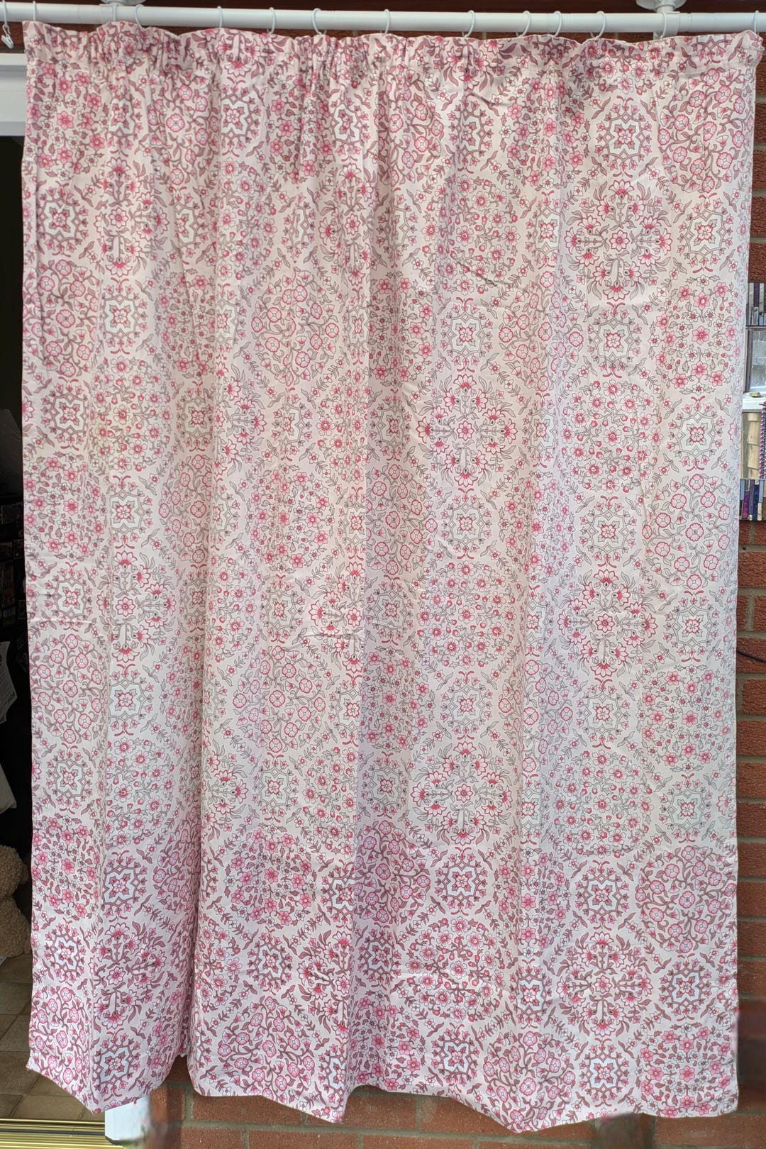 Vintage Boho Curtains - Block Print Pink Pencil Pleat Pair, Bespoke ...