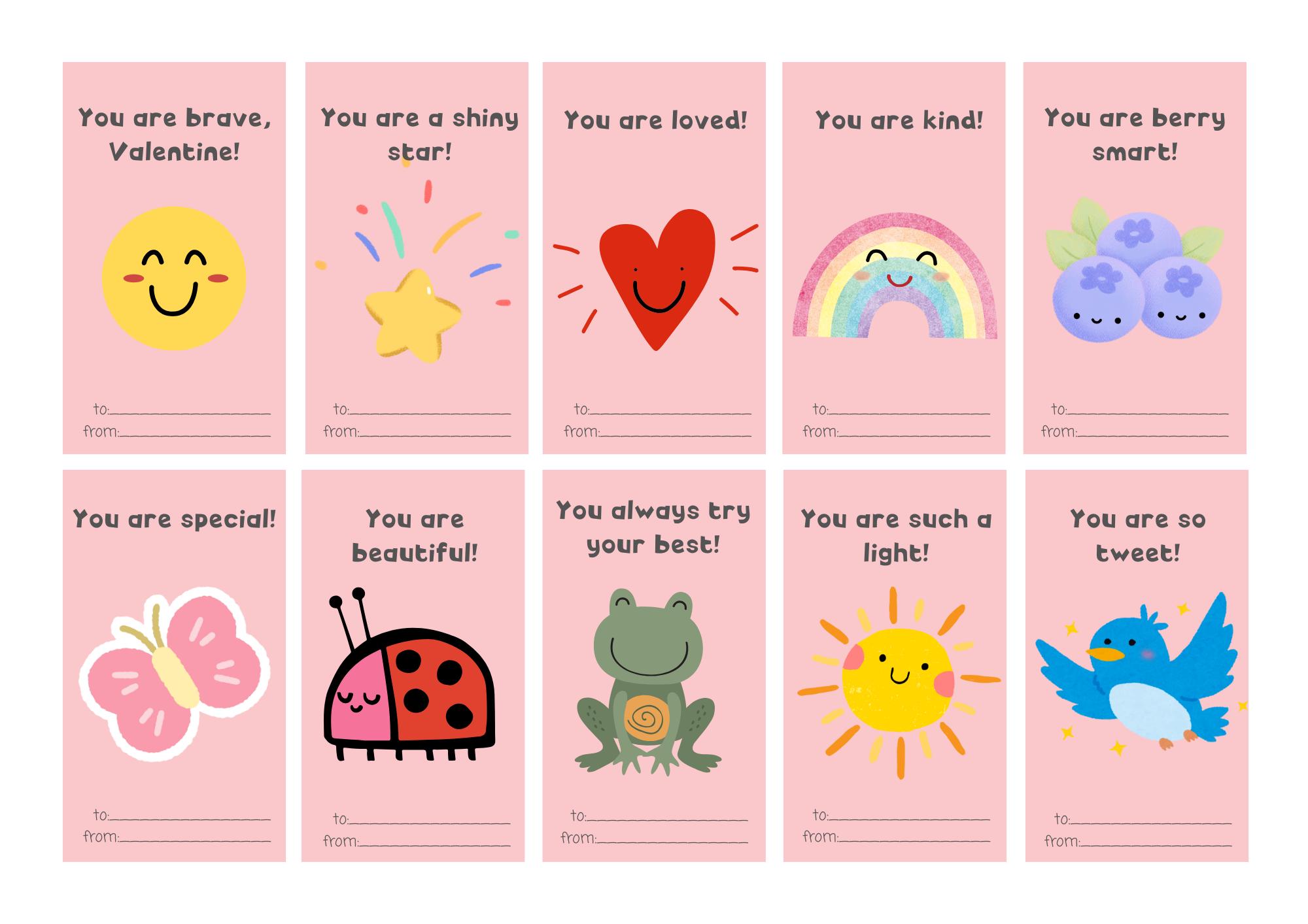 Affirmation Valentines Cards | Kids Print and Share | 10 Cards - Etsy