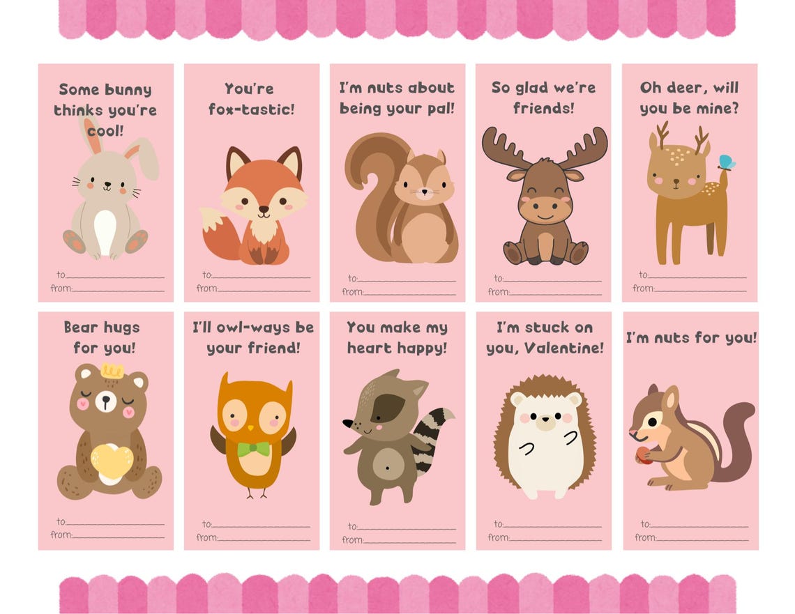 Woodland Animals Valentines Cards | Kids Print and Share | 10 Cards - Etsy