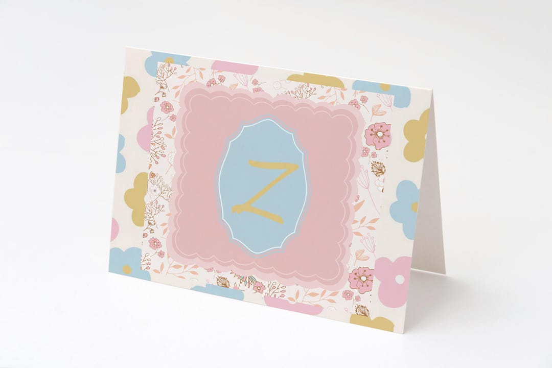 Floral Initial Note Card: Printable A2 Card With DIY Envelope (digital ...