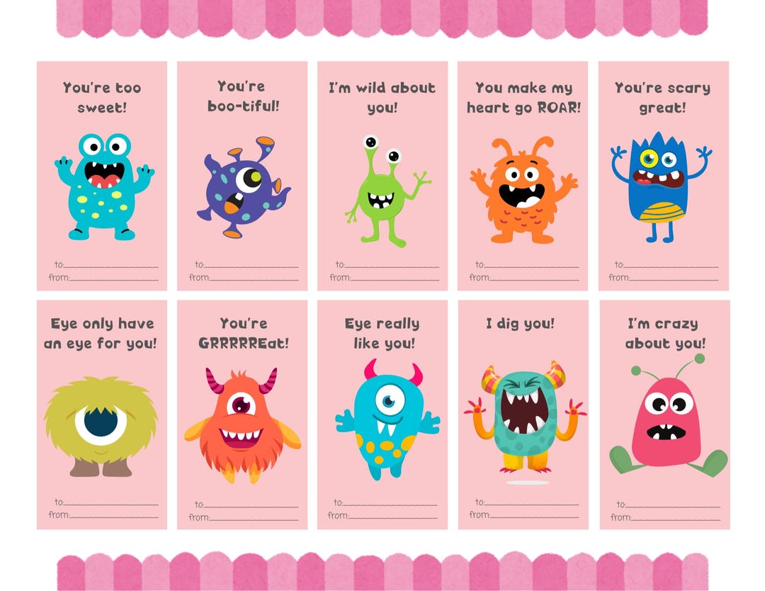 Silly Monsters Valentines Cards | Kids Print and Share | 10 Cards - Etsy