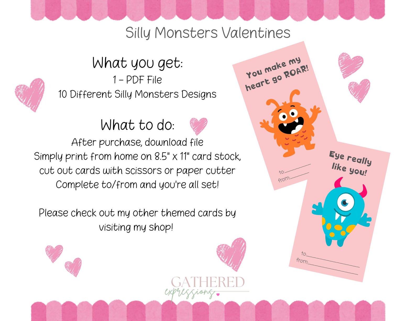 Silly Monsters Valentines Cards | Kids Print and Share | 10 Cards - Etsy