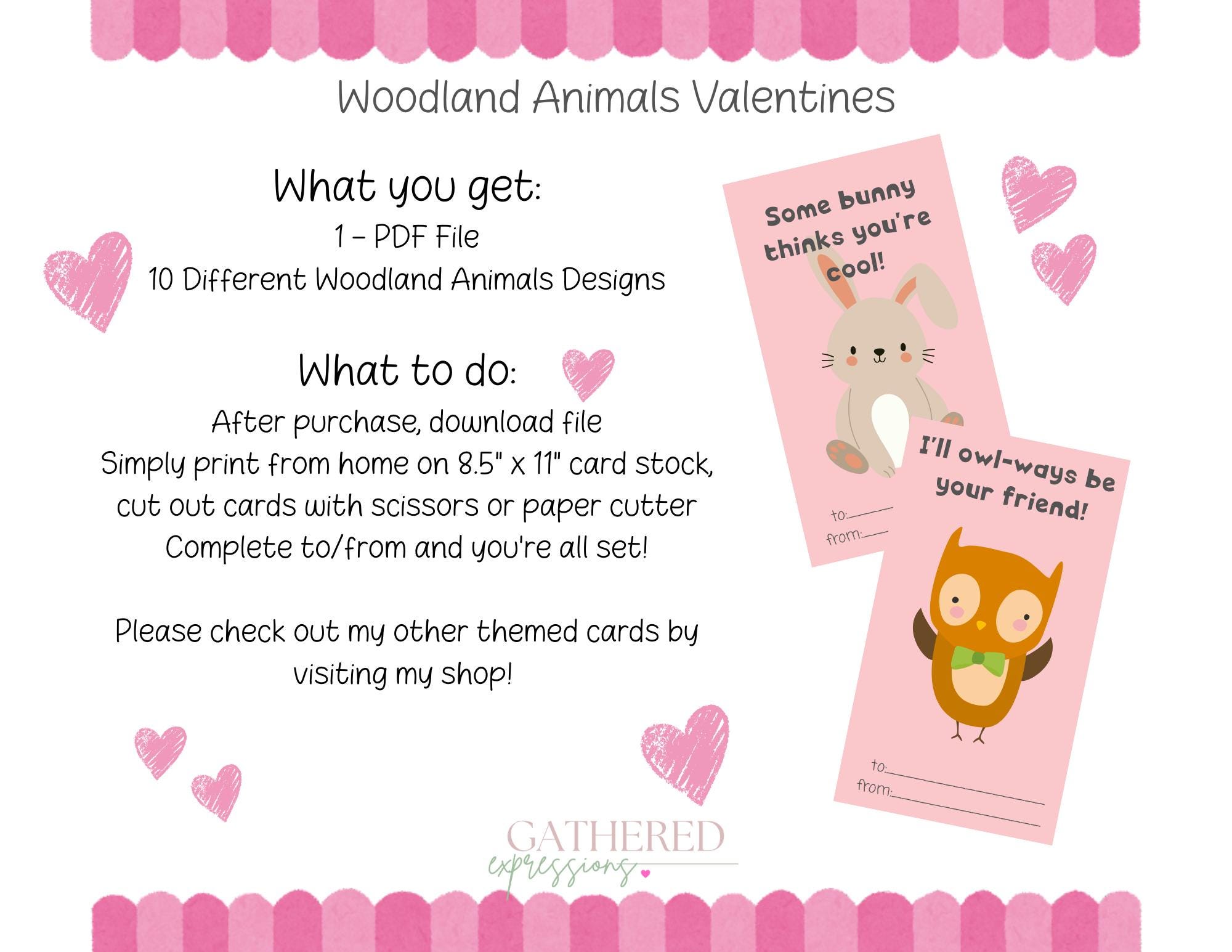 Woodland Animals Valentines Cards | Kids Print and Share | 10 Cards - Etsy