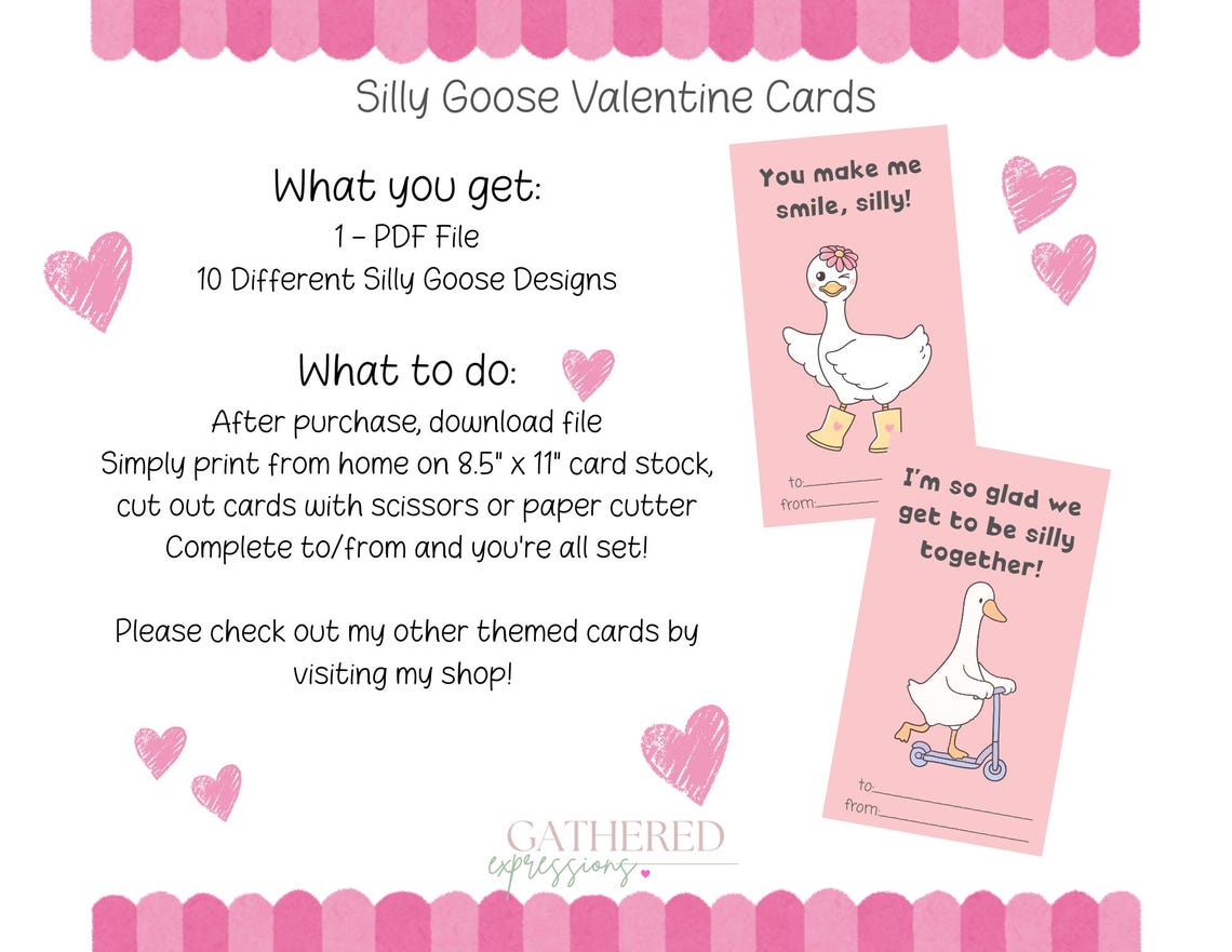 Silly Goose Valentines Cards | Kids Print and Share | 10 Cards - Etsy