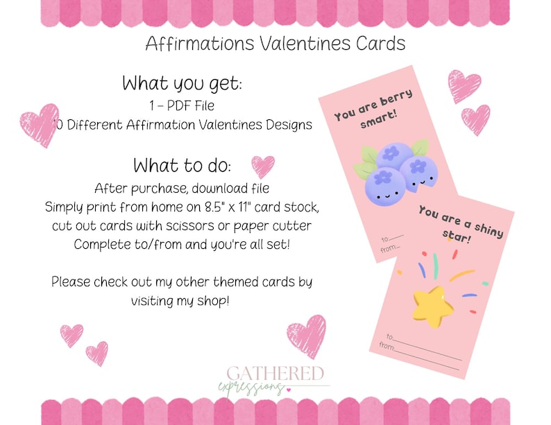 Affirmation Valentines Cards | Kids Print and Share | 10 Cards - Etsy