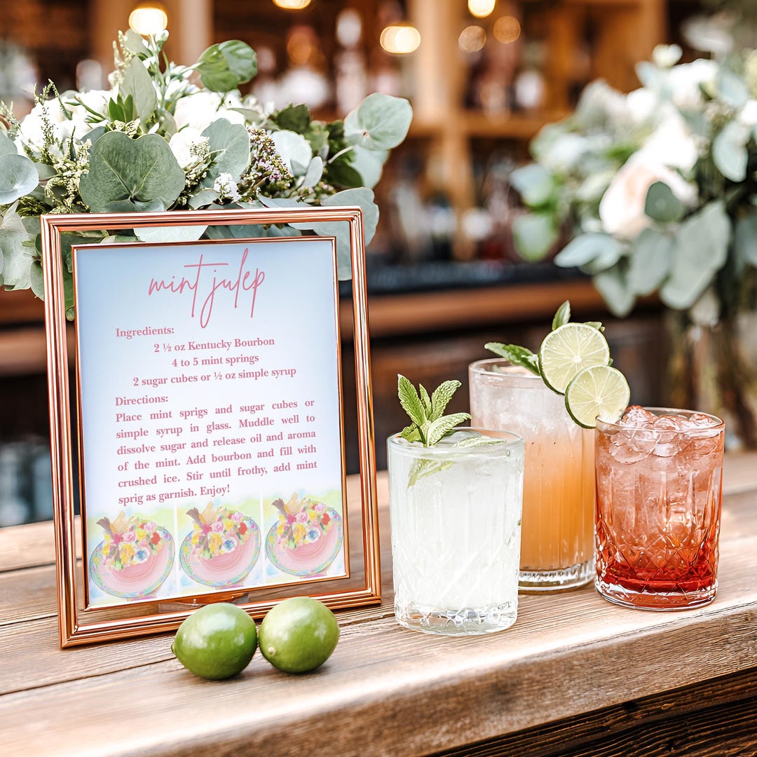 Kentucky Derby Party Bar Sign | Mint Julep Recipe | 8 X 10