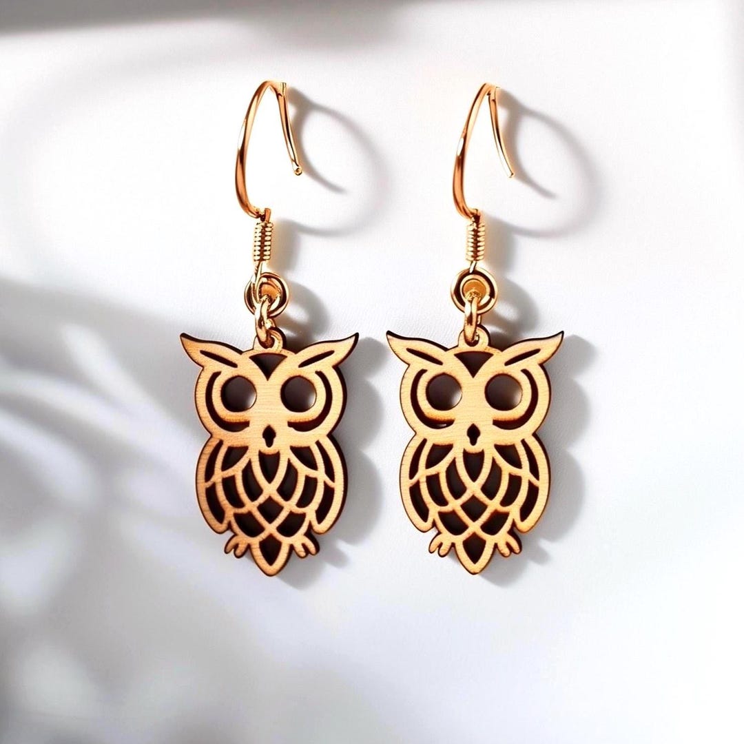 Owl Earrings SVG • Wooden & Plywood Laser Cut Template • DIY Digital ...