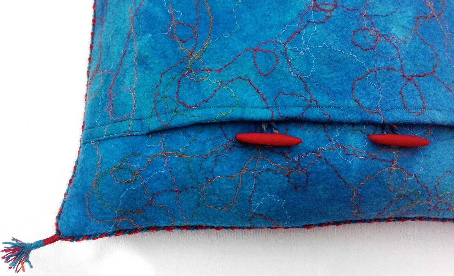 Felted Cushion Cover, Red and Blue With Flower, 50 X 50 Cm 19,68 X 19 ...