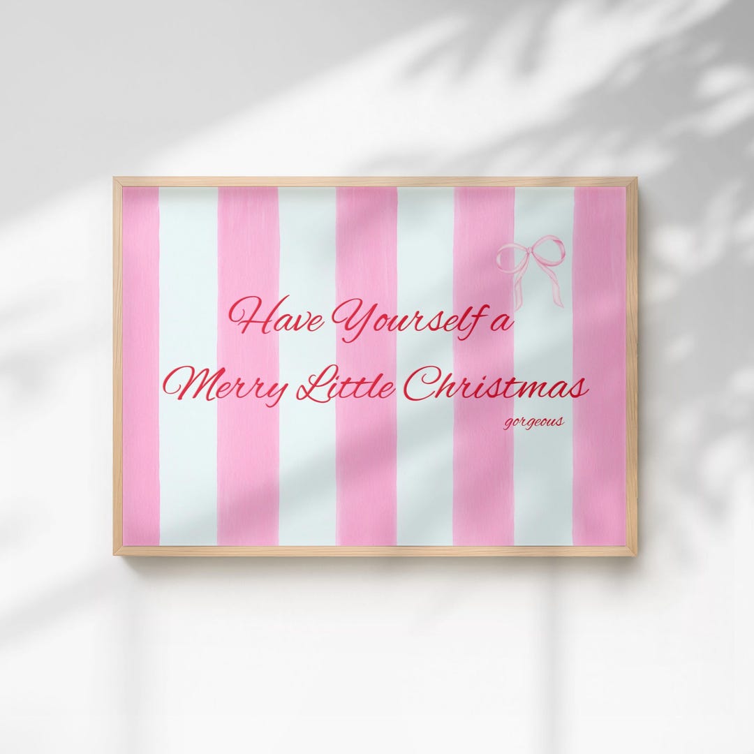 Pink Coquette Christmas Wall Art: Preppy Prints-trendy Girly Holiday ...