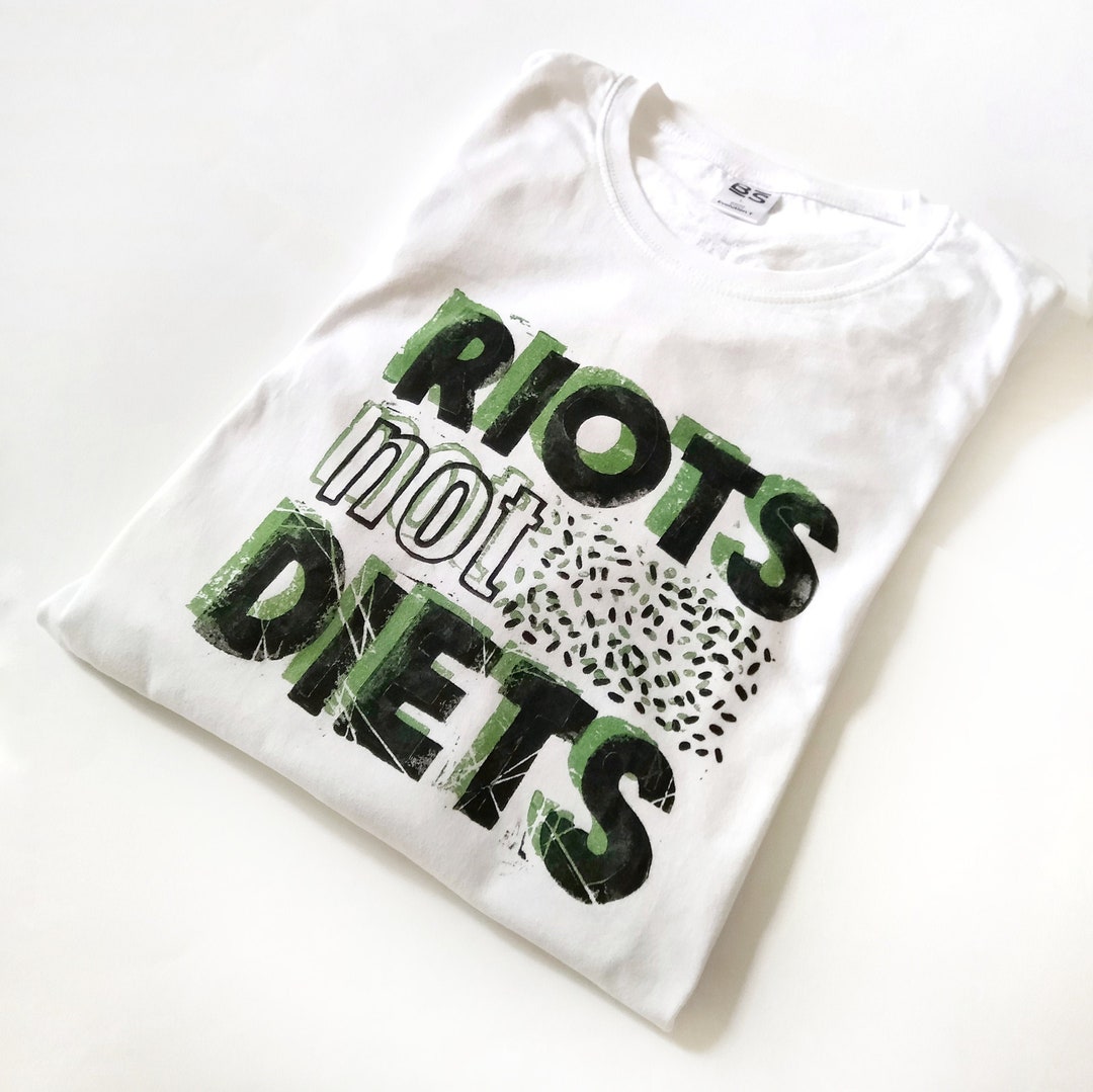 TSHIRT UNISEX Handprinted- Motto Riots Not Died-white With Green Quote ...