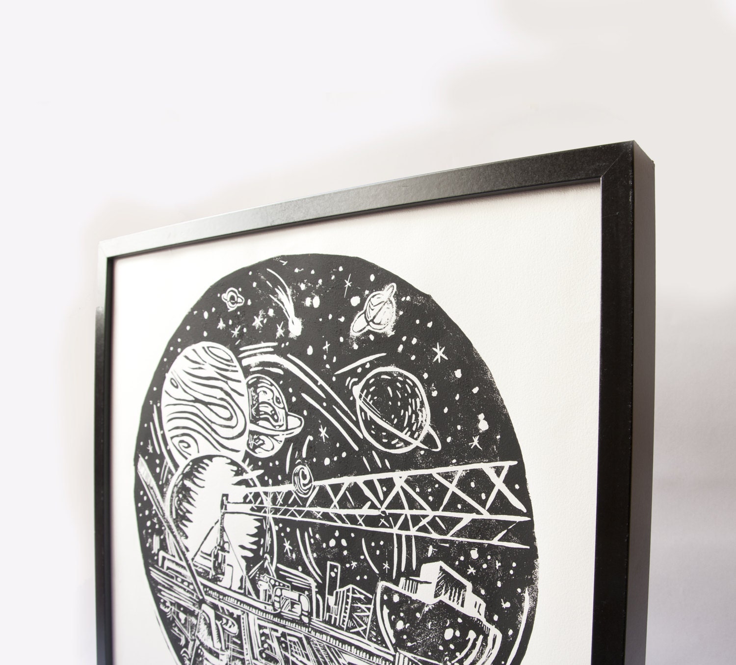 LINOCUT PRINT- Magrathea- artistic print- The Hitchhiker's Guide to the ...