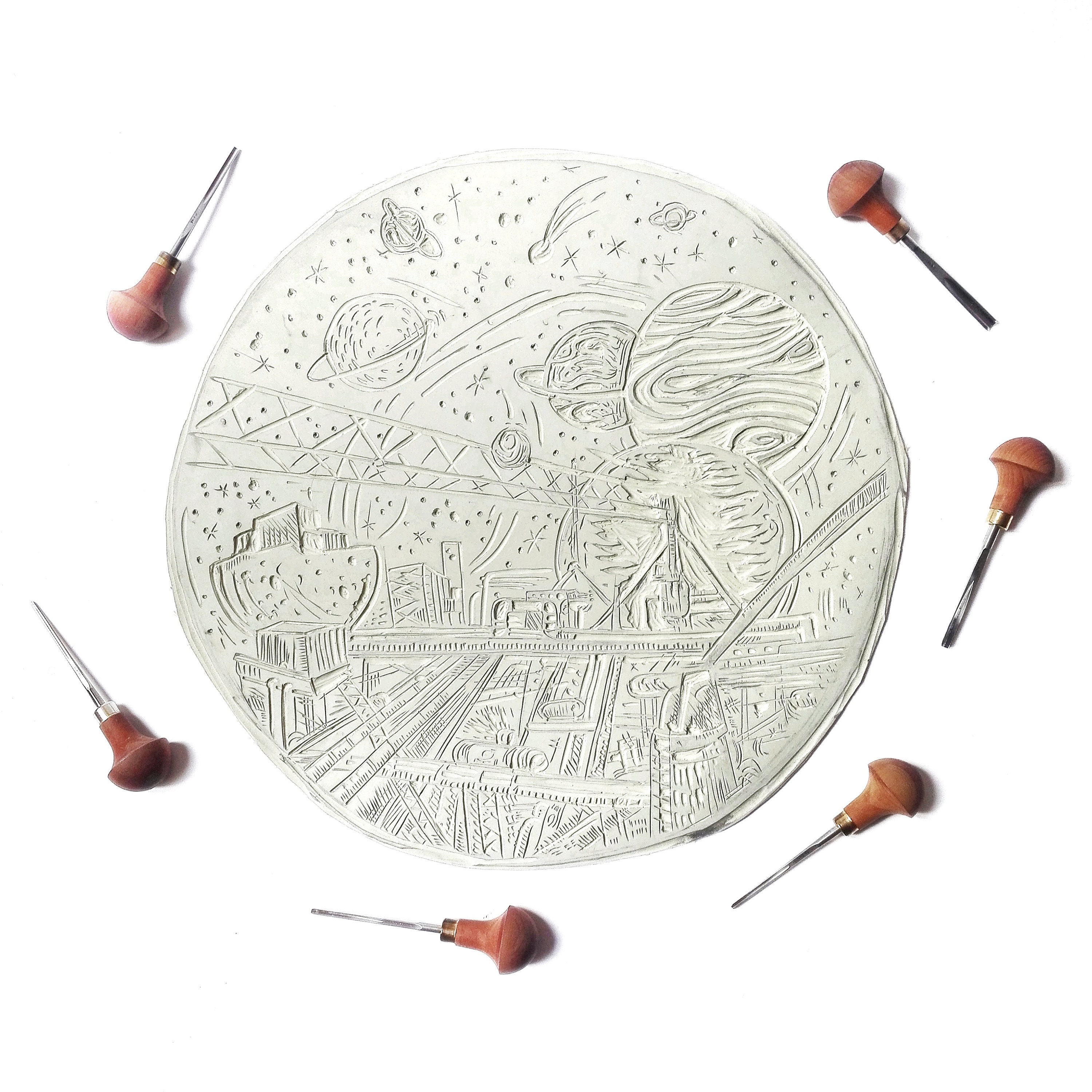 LINOCUT PRINT- Magrathea- artistic print- The Hitchhiker's Guide to the ...