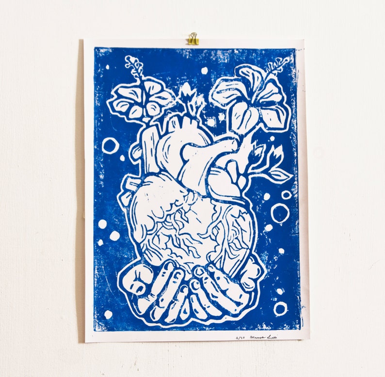 LINOCUT PRINT Anatomical HEART - Etsy