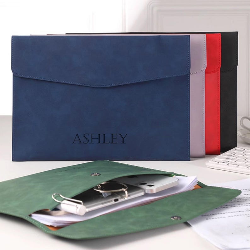 Personalized A4 Leather File Folder, Custom Leather Document Organizer ...