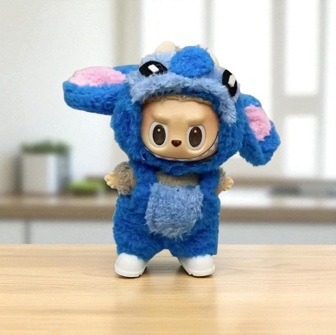 Stitch-inspired Labubu Clothes – Blue Furry Outfit for 17cm Labubu ...