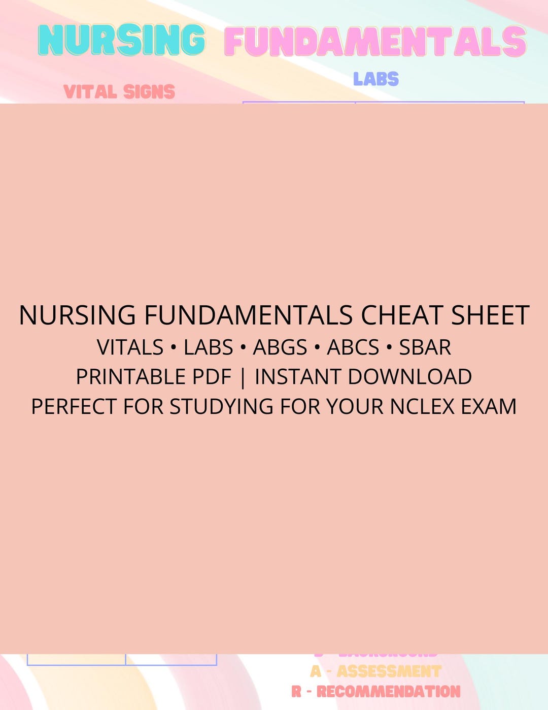 NCLEX Nursing Cheat Sheet: Vitals, Labs, Abgs (printable PDF) - Etsy