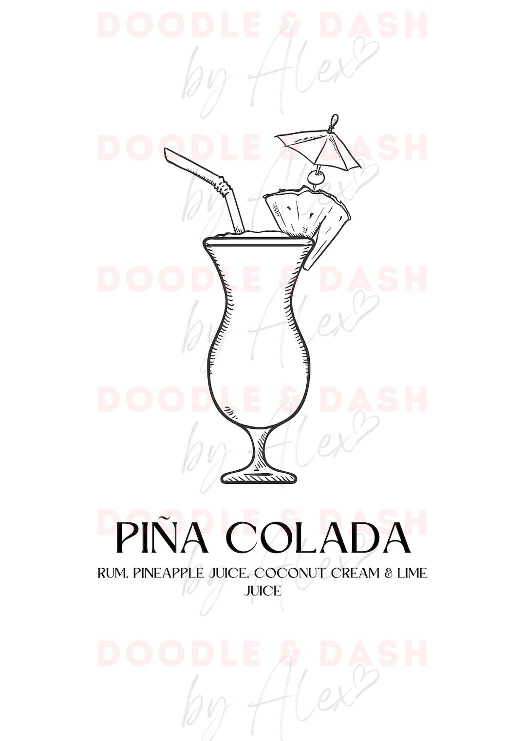 Pina Colada | Elegant Cocktail Poster – Printable Drink Sign for ...