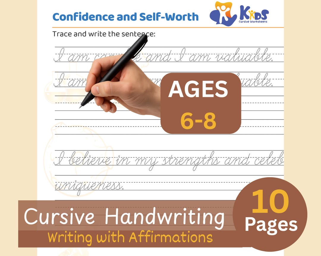 Confidence & Self-worth Cursive - Printable Worksheets for Kids | Ages ...