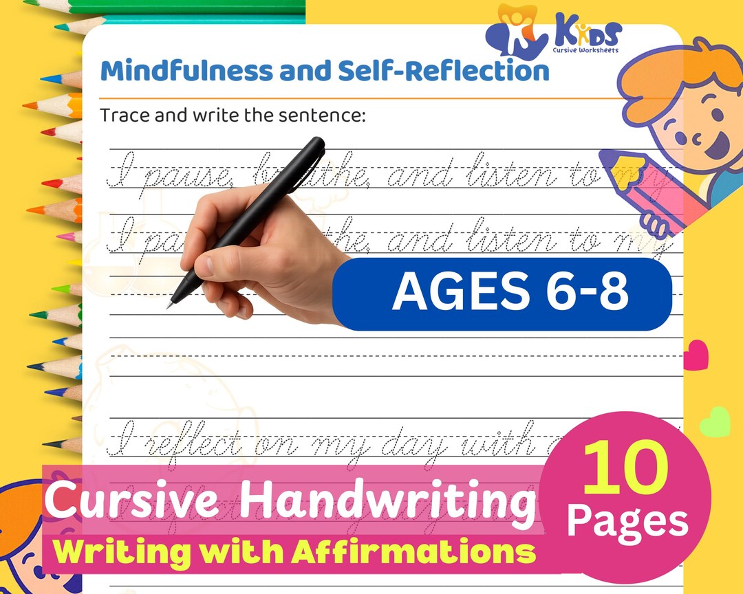 Printable Affirmative Cursive Worksheets for Kids | Mindfulness & Self ...