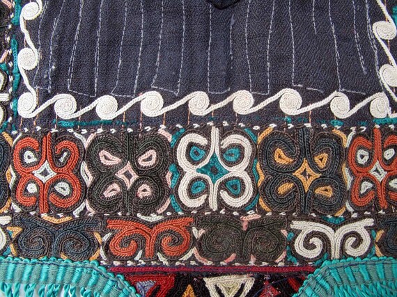 Vintage Pashtun Embroidery Tribal Dress Yoke with Sil… - Gem