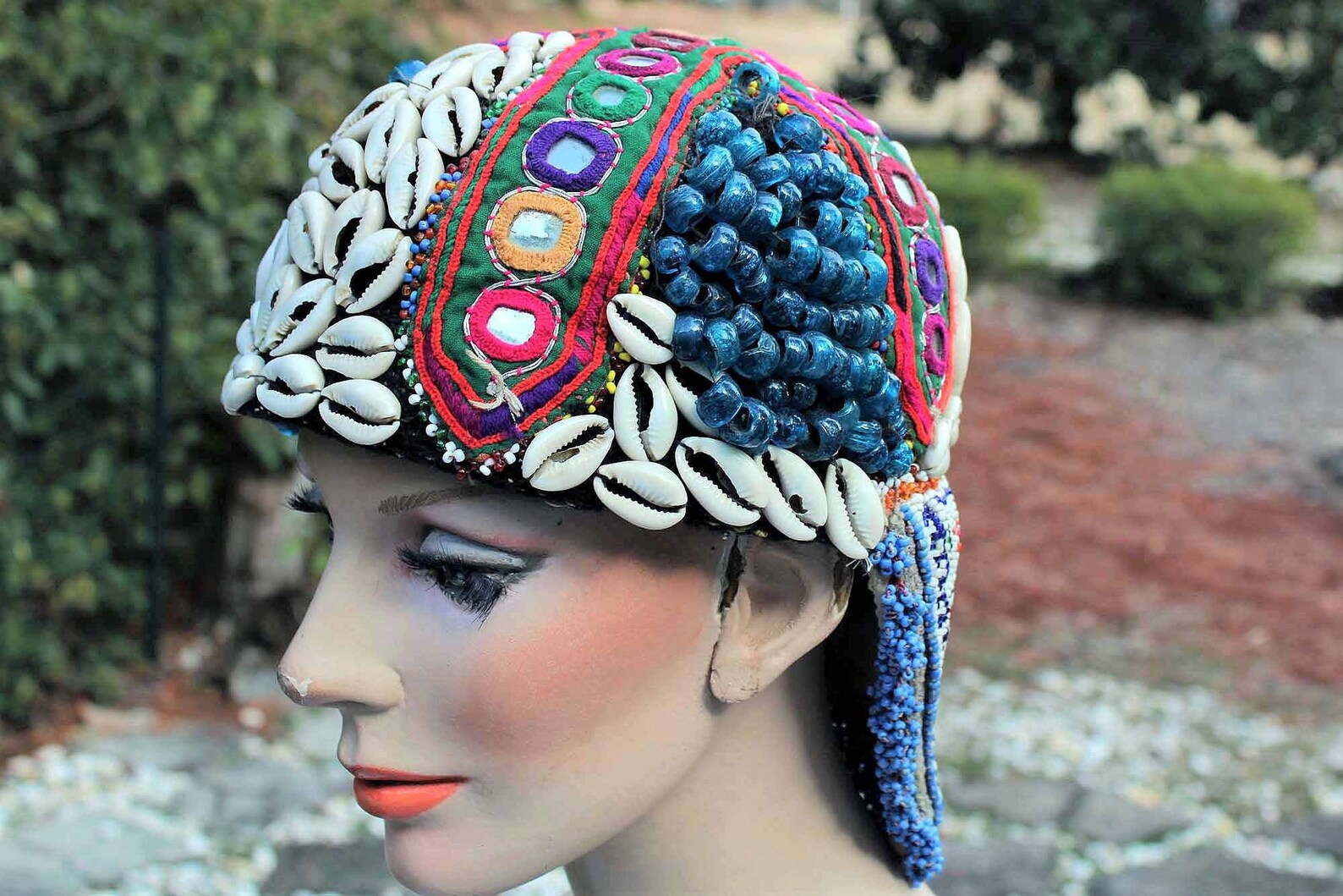 Vintage Tribal Kuchi Cap/hat With Shell, Bead Work, Hand Embroidery ...