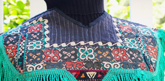 Vintage Pashtun Embroidery Tribal Dress Yoke with Sil… - Gem