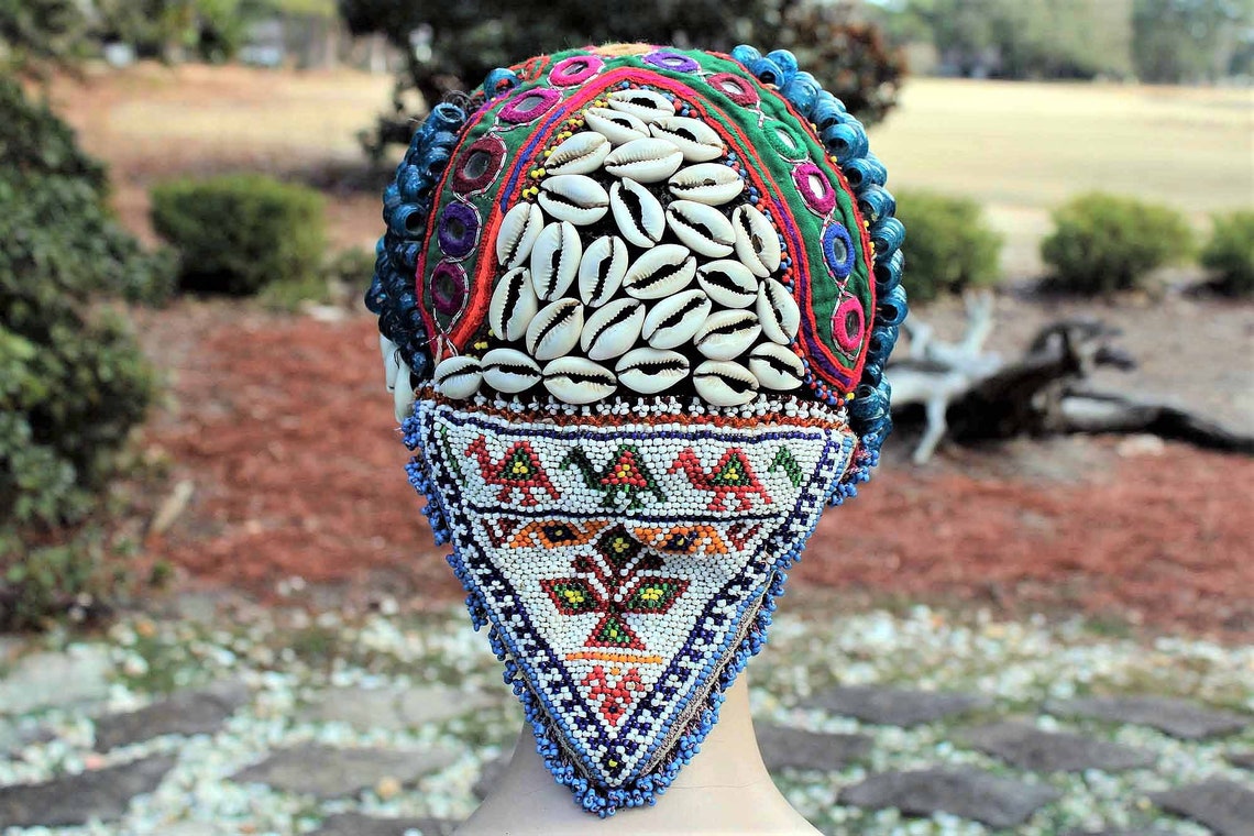 Vintage Tribal Kuchi Cap/hat With Shell, Bead Work, Hand Embroidery ...