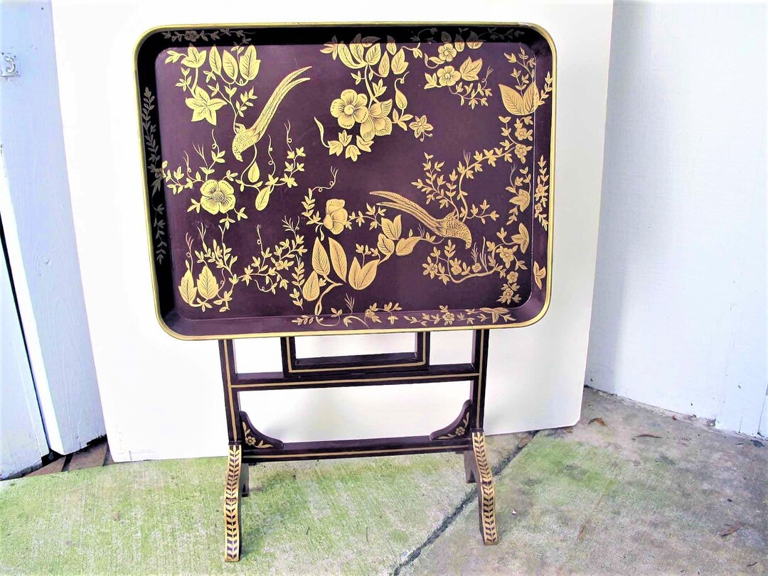 Vintage Chinese Coffee Table: Gate Leg Folding Table, Hand Painted Wood ...