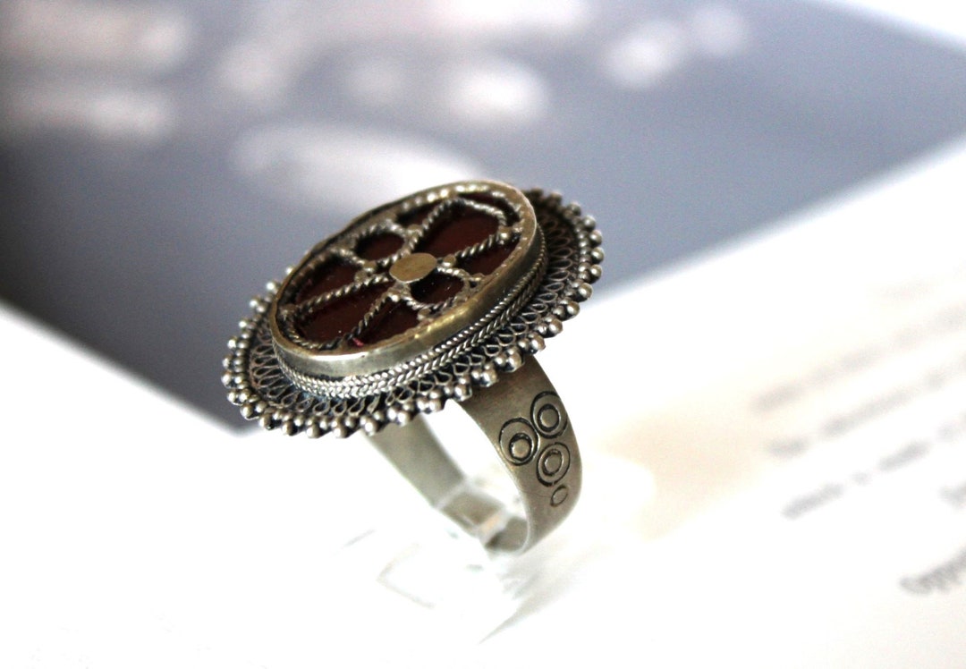 Silver Kazakh Ring With Red Glass Center From Central - Etsy