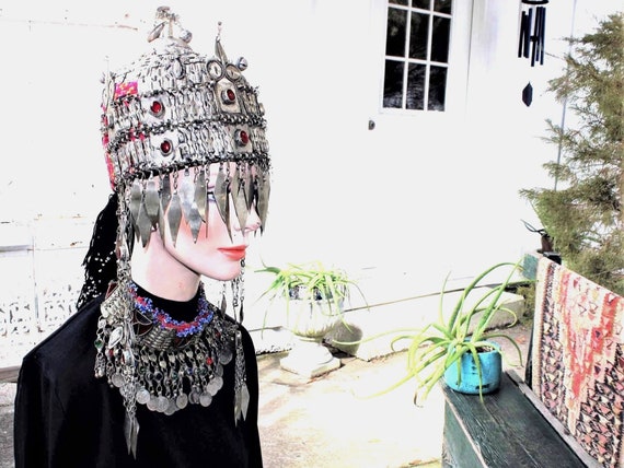 Turkmen Headdress-Vintage Metalwork Headpiece with Ma… - Gem
