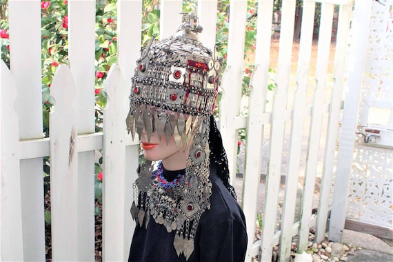 Turkmen Headdress-Vintage Metalwork Headpiece with Ma… - Gem