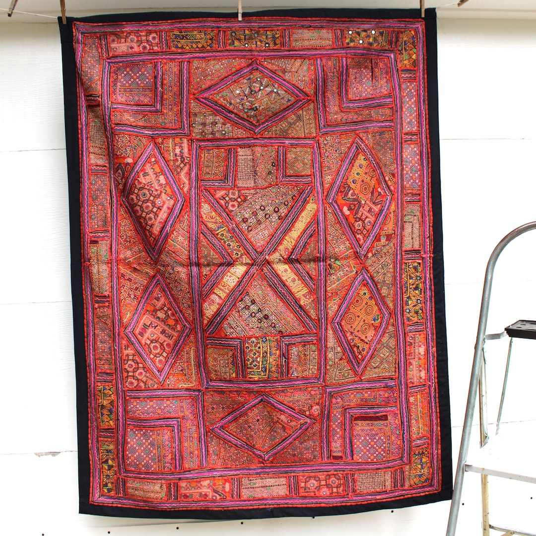 Vintage Pakistani Textile Wall Hanging, Ethnic Tapestry-patchwork ...