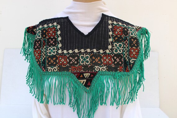 Vintage Pashtun Embroidery Tribal Dress Yoke with Sil… - Gem