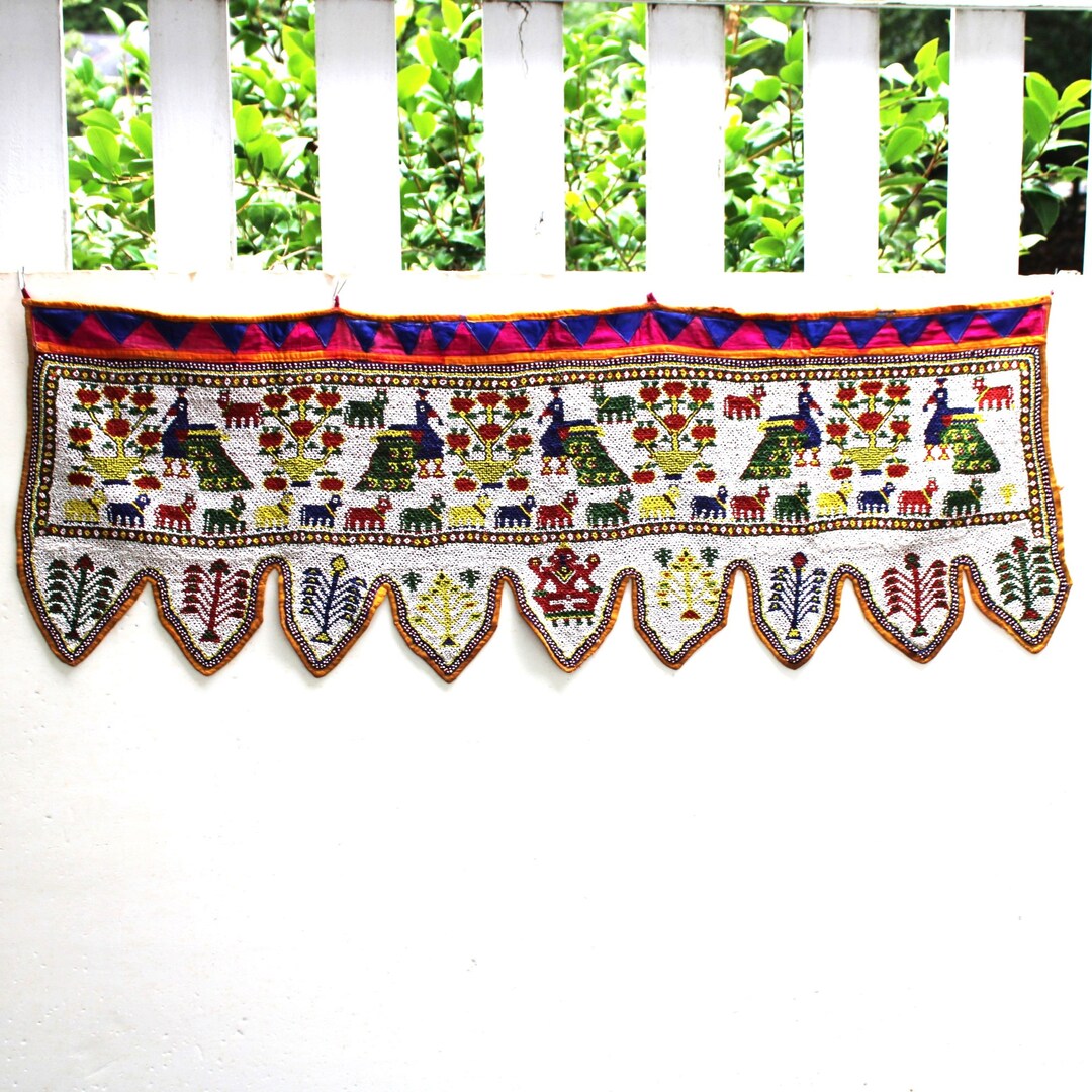Vintage Indian Beadwork Tapestry-toran-wall Hanging Peacock Motif-"50 ...