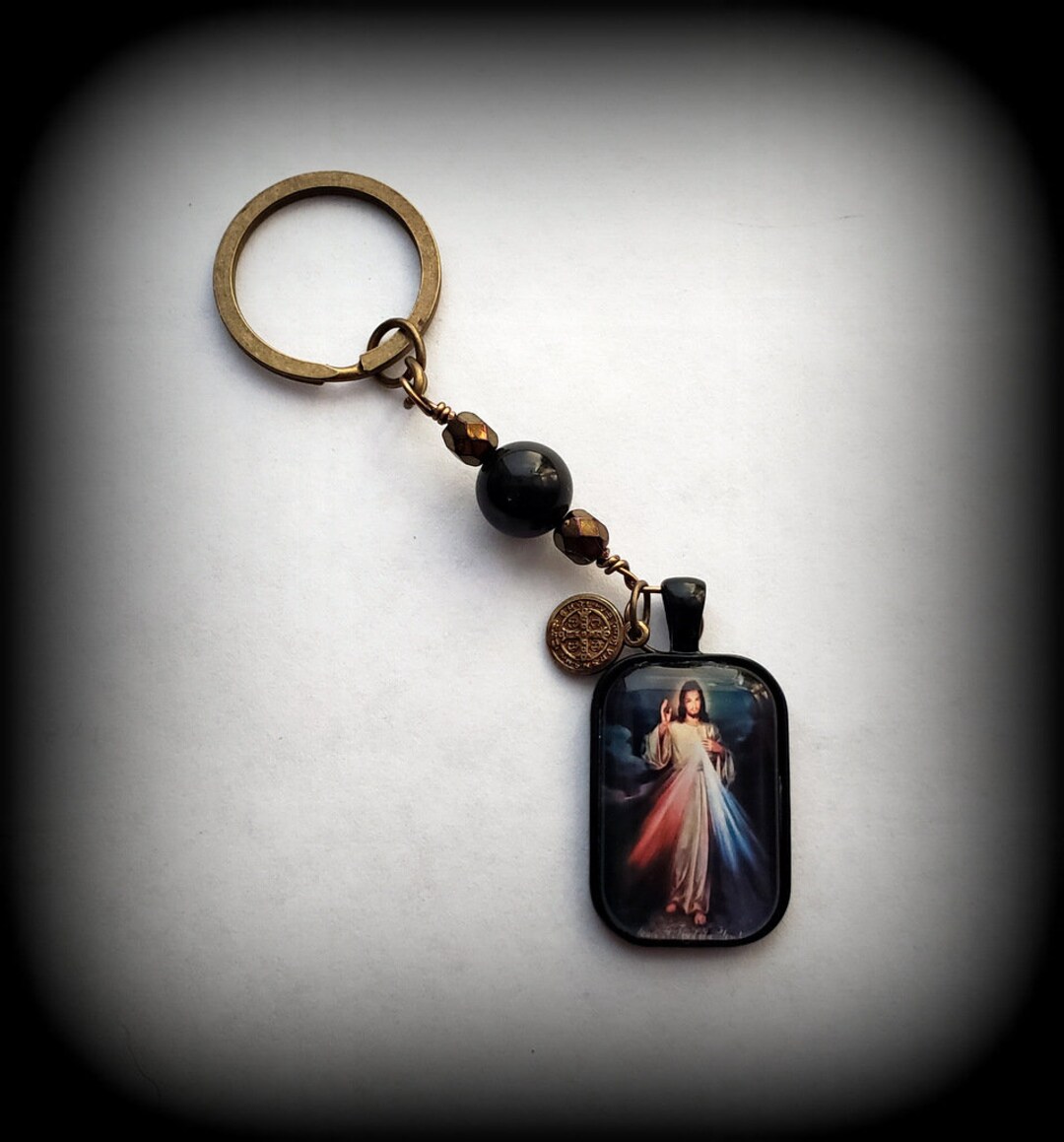 Divine Mercy Picture Pendant Keychain Saint Benedict - Etsy