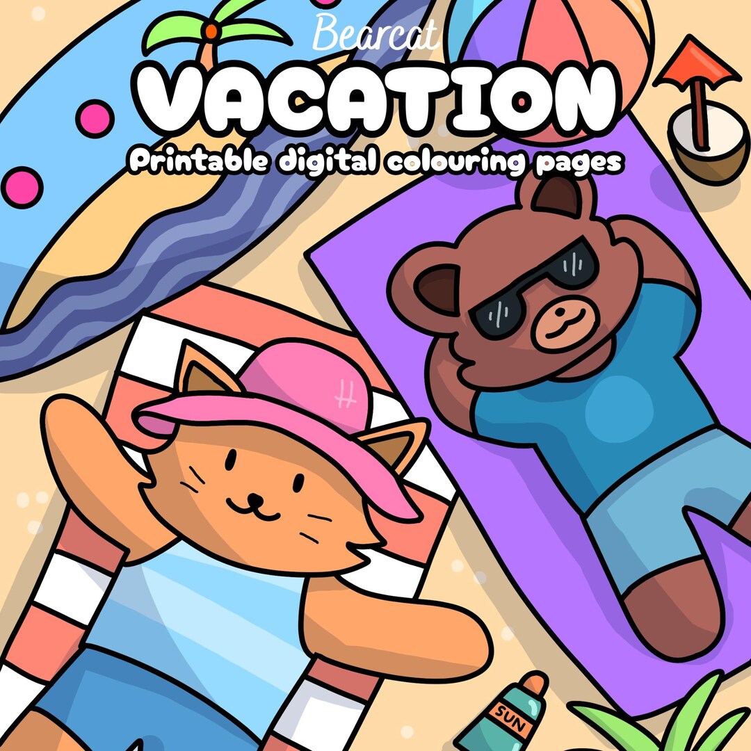 Summer Bearcat Story Coloring Book Pages PDF + Transparent Pngs ...