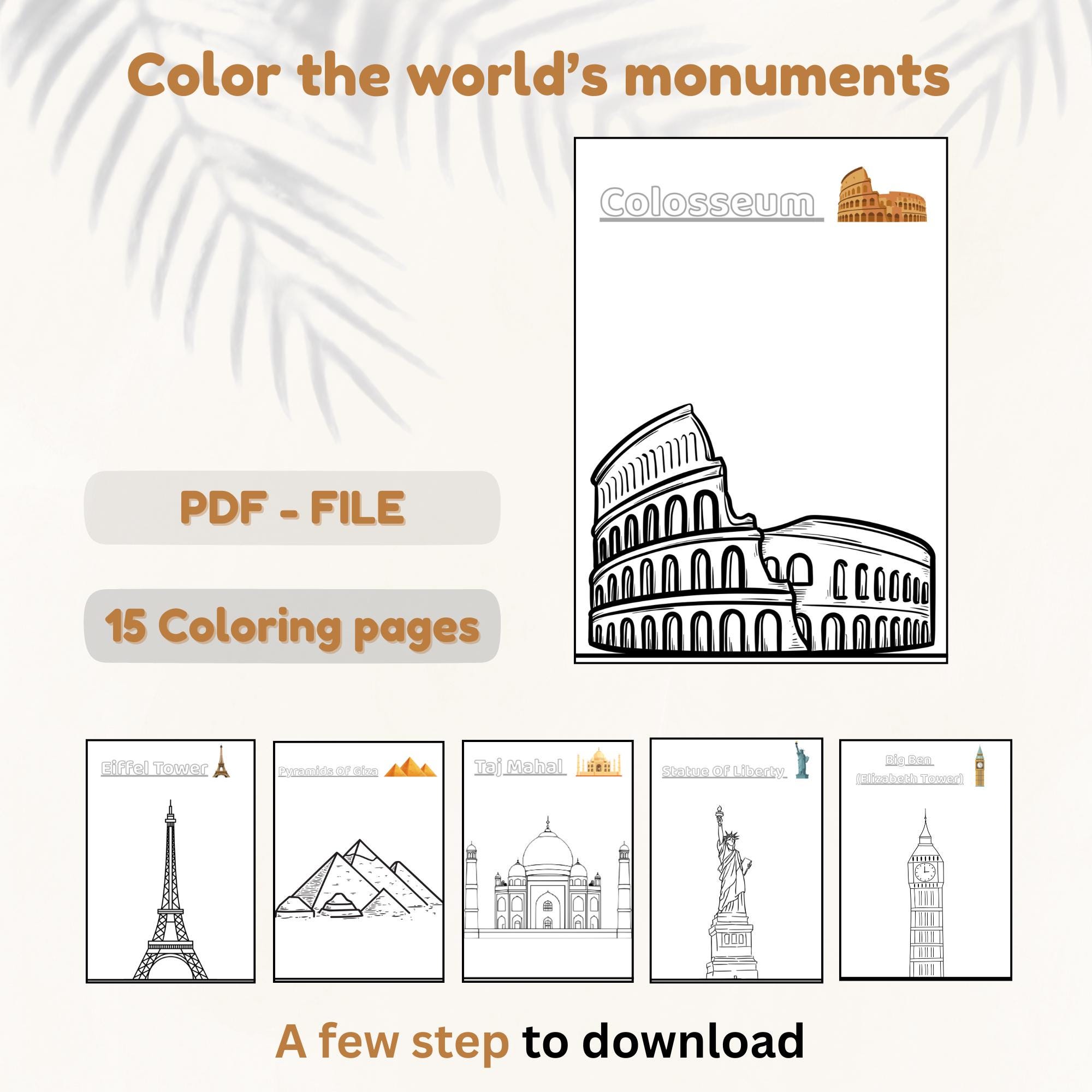 World Monuments Coloring Pages – 15 Printable Landmark Sheets | Fun ...