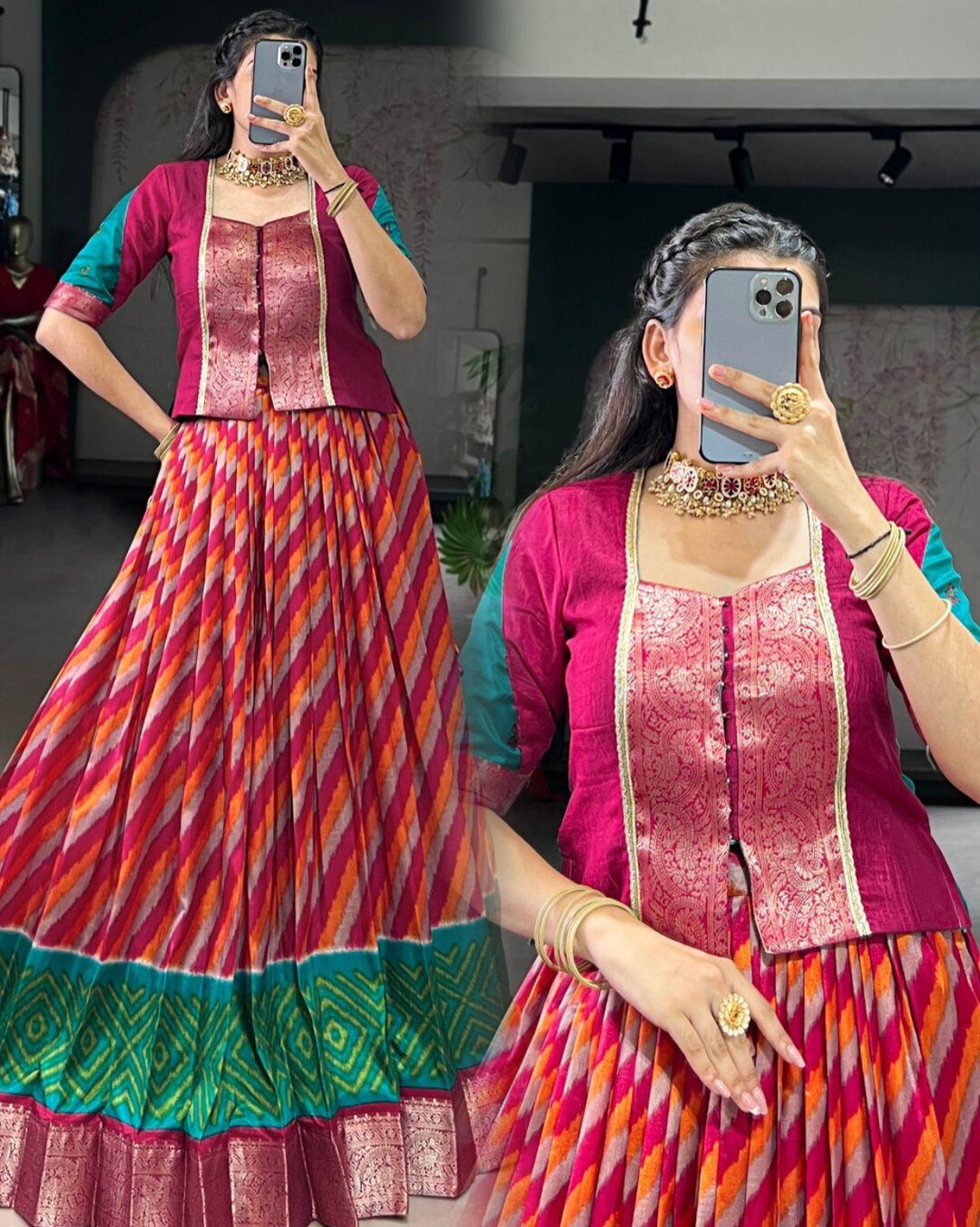 Indian Traditional Wedding/party Wear Readymade 2p Kurta Skirt Lehenga ...