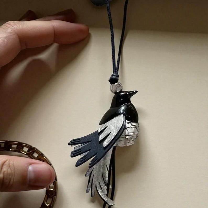 Magpie, Parrot Tassel Bag Charm: Handmade Leather Pendant for Handbag ...