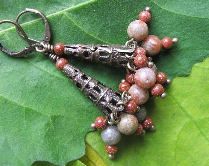 Venus - Bead Cap Earrings With Gold Stone Beads and Jasper Beads - Etsy