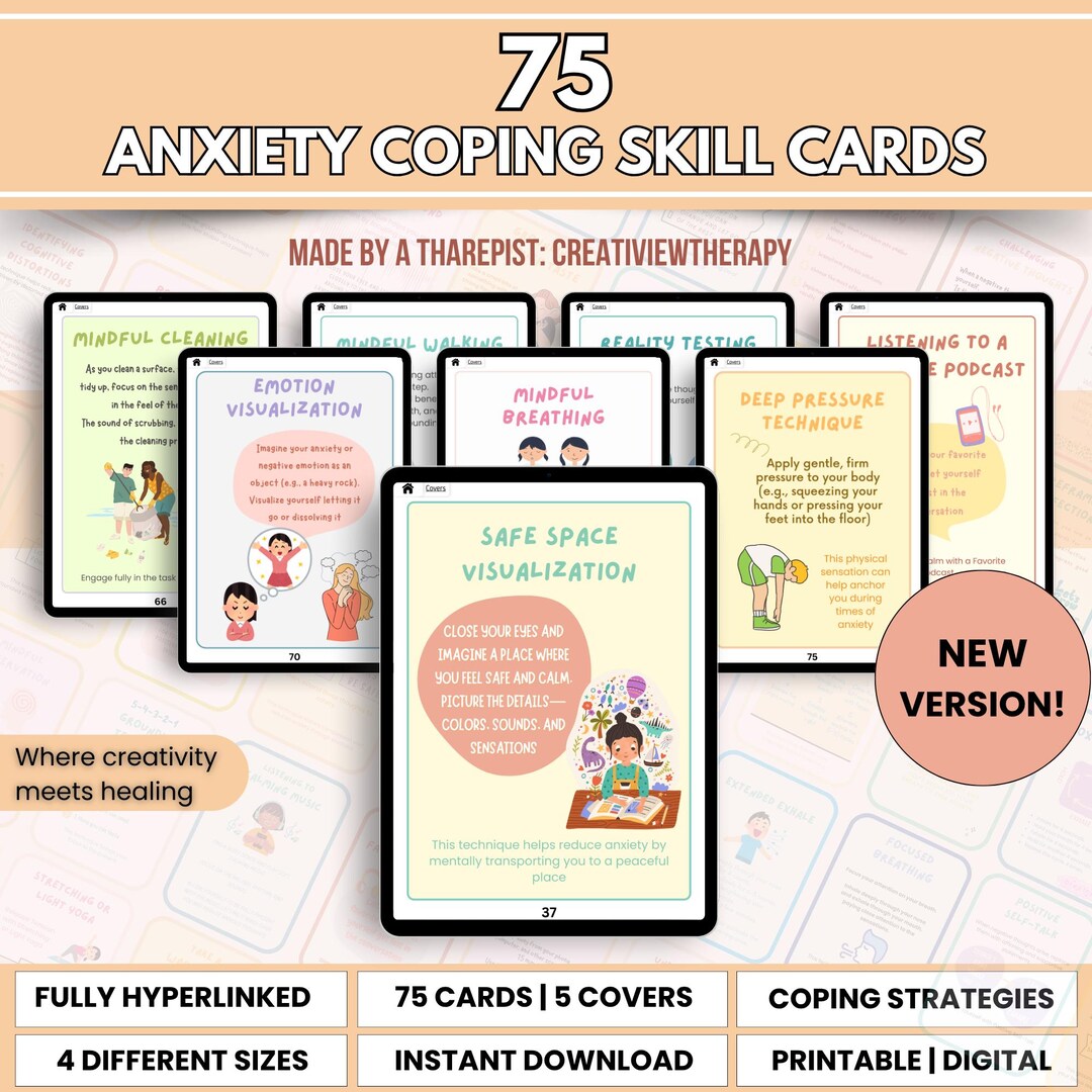 Anxiety Coping Skills Cards CBT DBT Therapy Worksheets Emotional ...