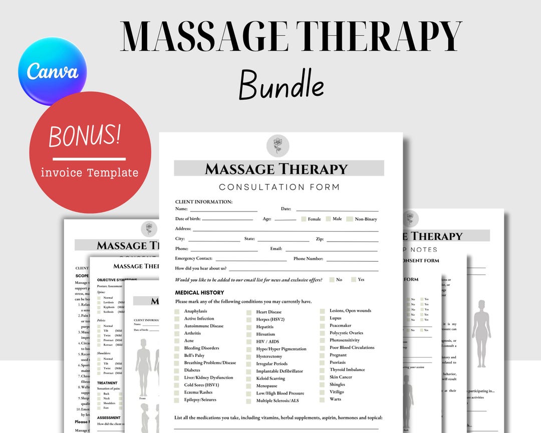 Massage Therapy Form Bundle – Intake Form, Consent, SOAP Notes, Spa ...