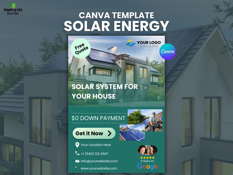 Modern Solar Energy Flyer Template | Canva Editable Solar Panel Quote ...
