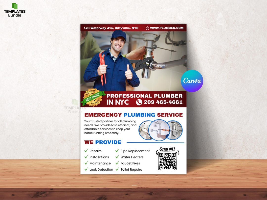Plumbing Flyer Template: Editable Canva Plumber Service Ad - Etsy UK