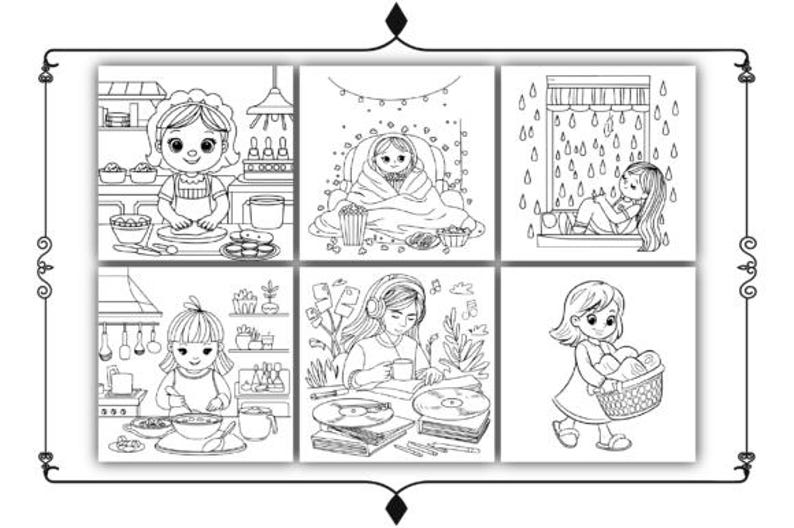Cozy Girl Homebody Coloring Pages | Self Care Cute Girl Coloring Book ...