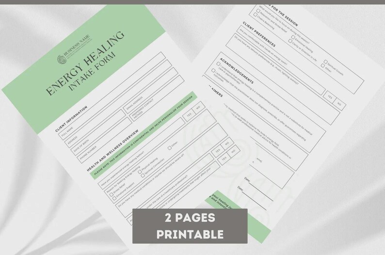 Energy Healing Intake Form Printable Client Intake Template for ...