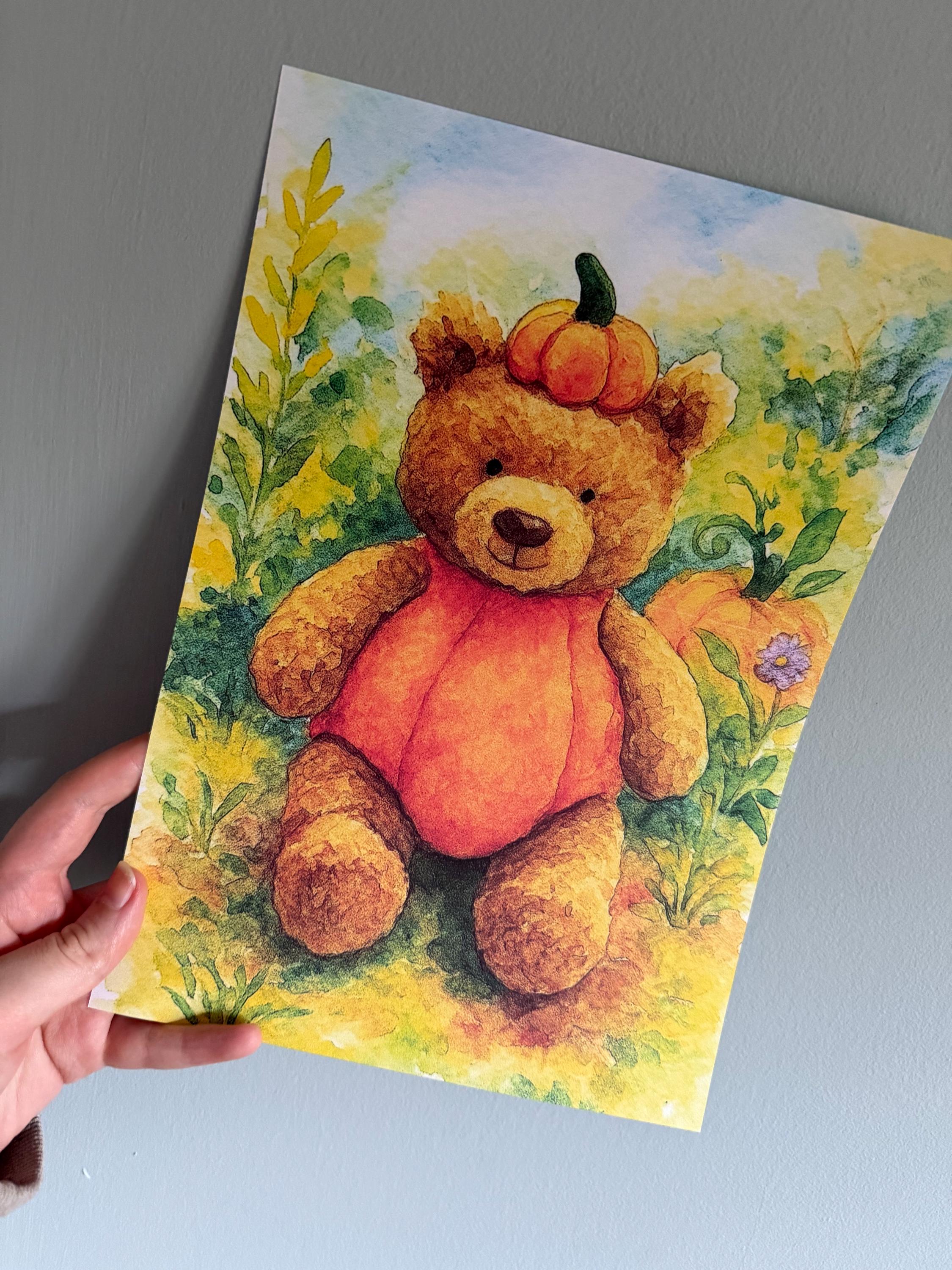 Jellycat Inspired Poster - Pumpkin Patch Bear - A5 or A4 Available - Etsy
