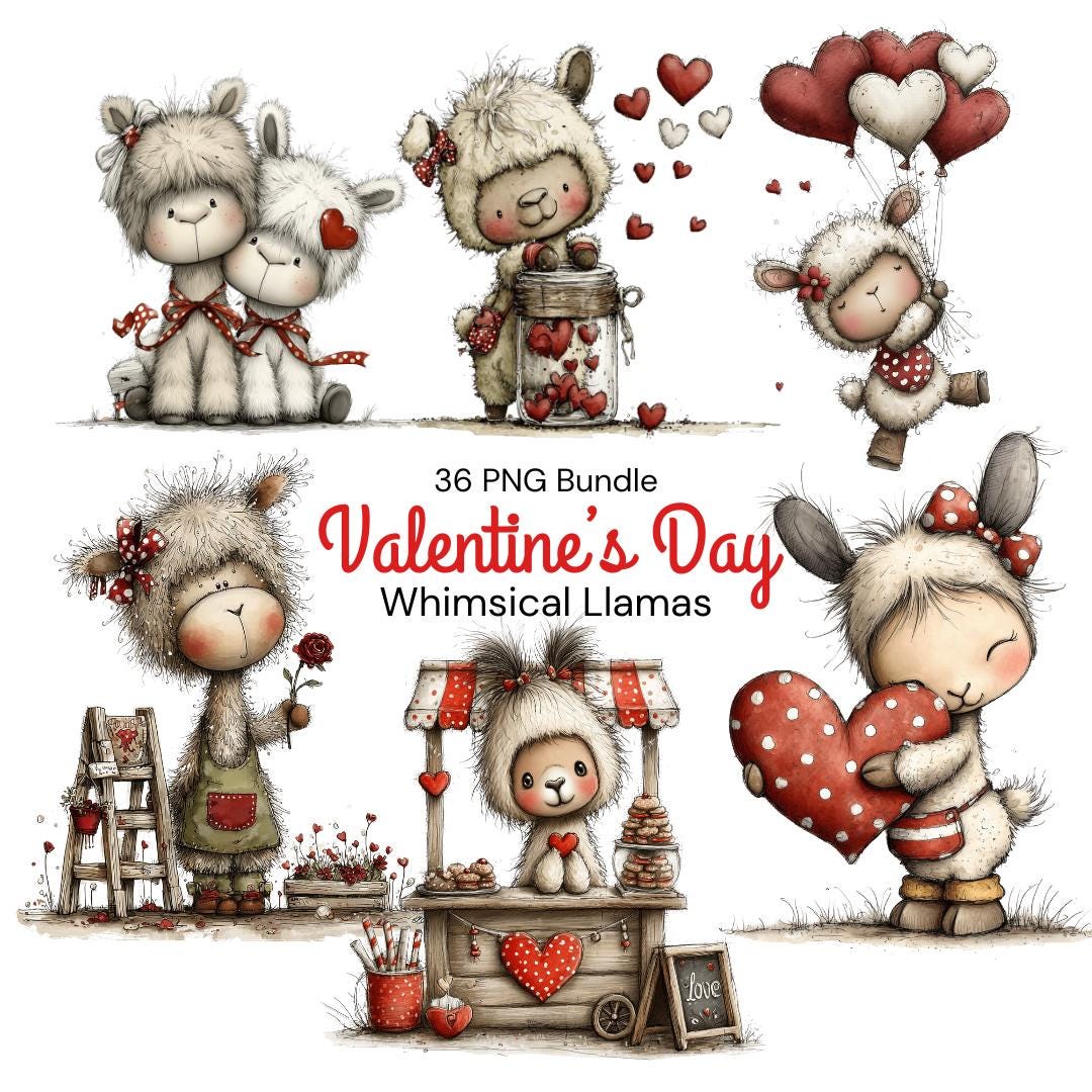 Valentine's Day Llamas: Clipart Bundle - 36 Pngs - Etsy UK