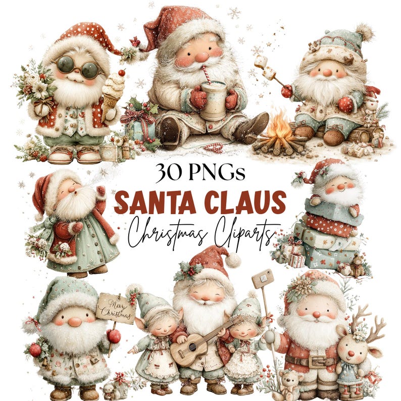 Whimsical Santa Clipart Bundle 30 Christmas Pngs for Holiday Crafts and ...