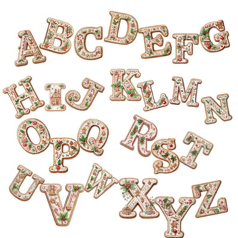 Gingerbread Alphabet Clipart 46 Christmas Cookie Letters and Numbers ...